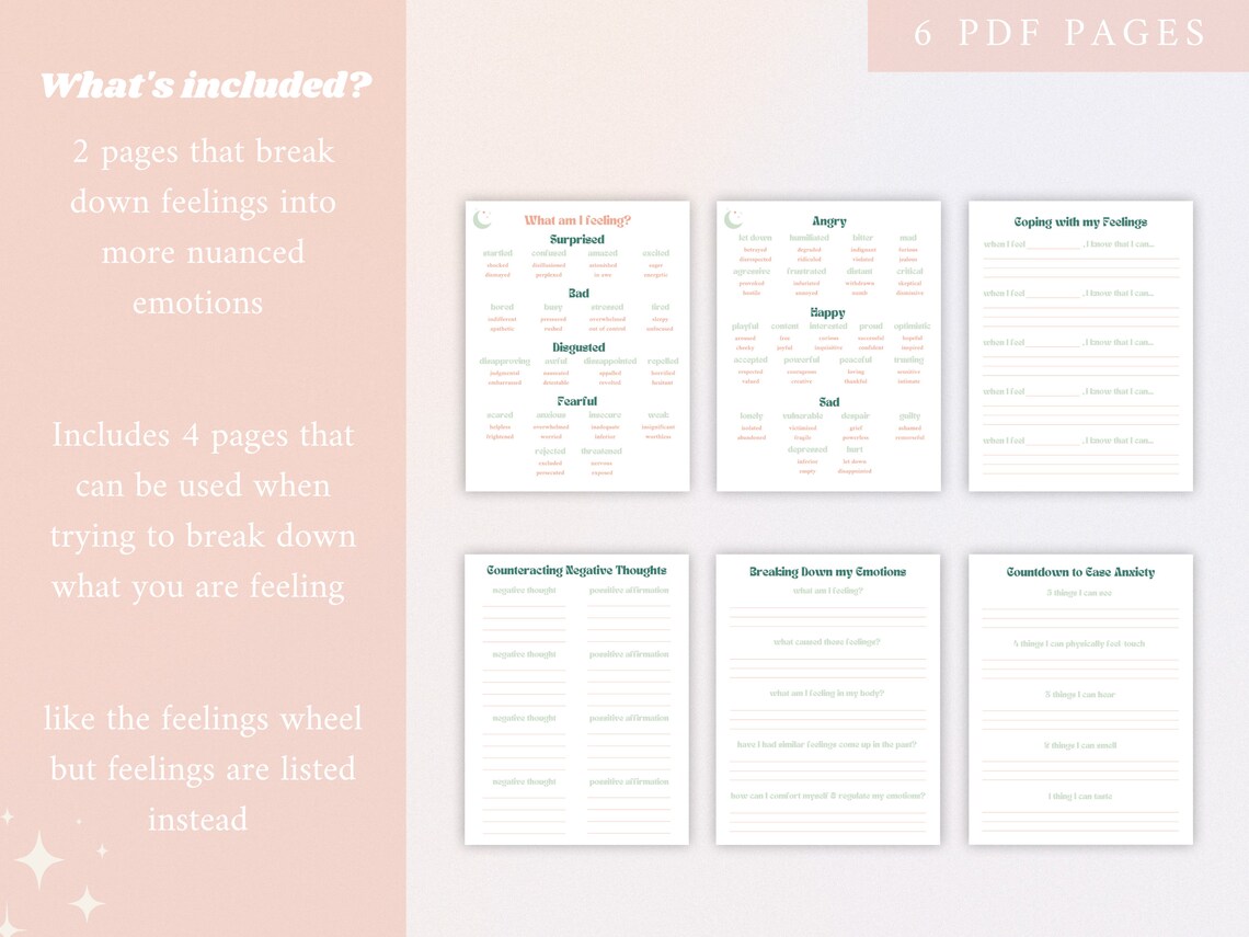 Printable Emotion Processing Worksheets | Feelings Wheel Alternative ...