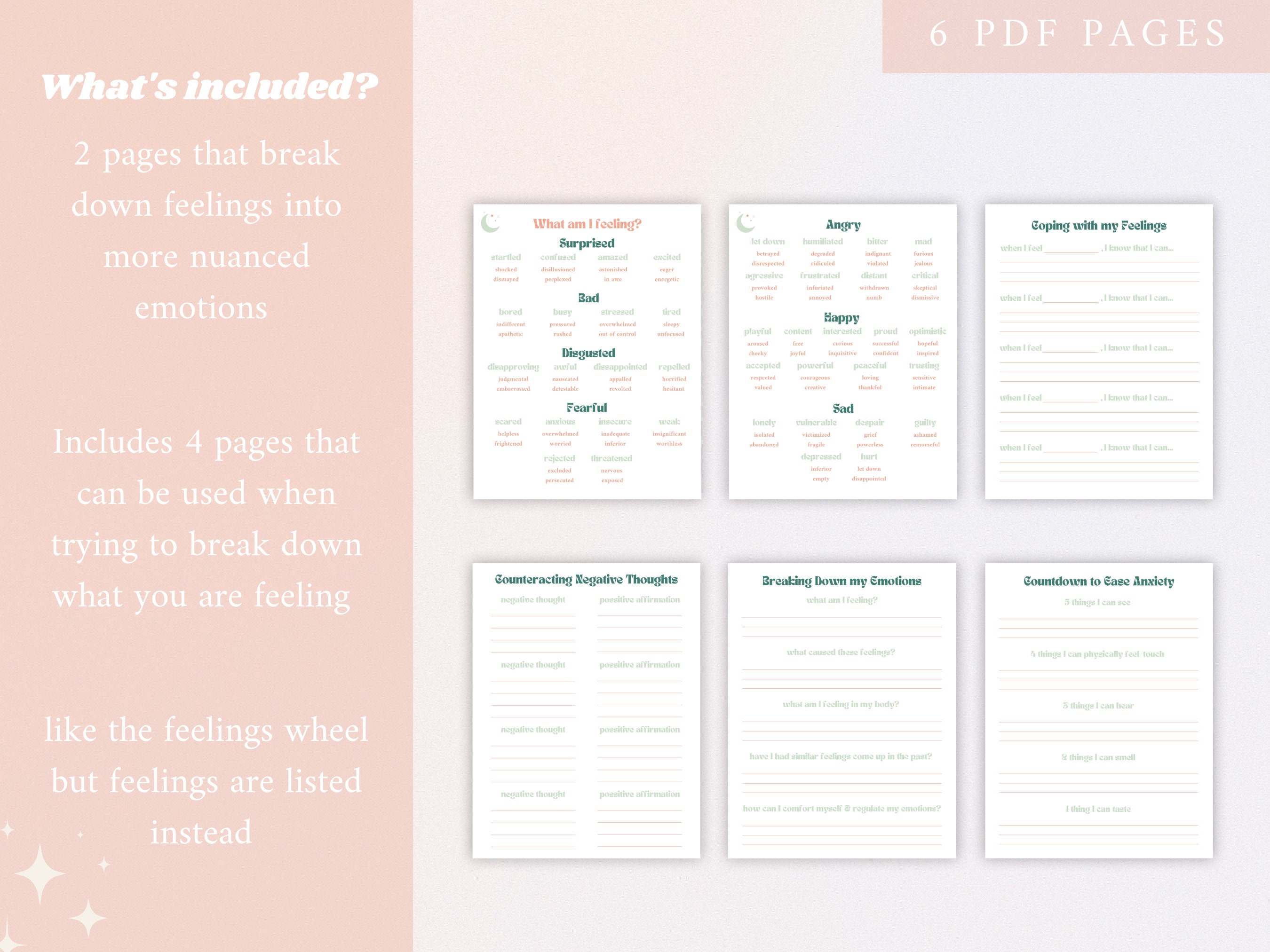 Printable Emotion Processing Worksheets | Feelings Wheel Alternative ...