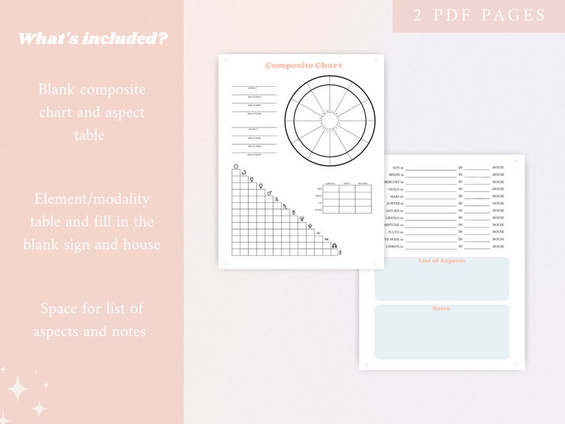 Printable Composite Chart | Astrology Chart Template | Chart Astrology Digital Download | Blank ...