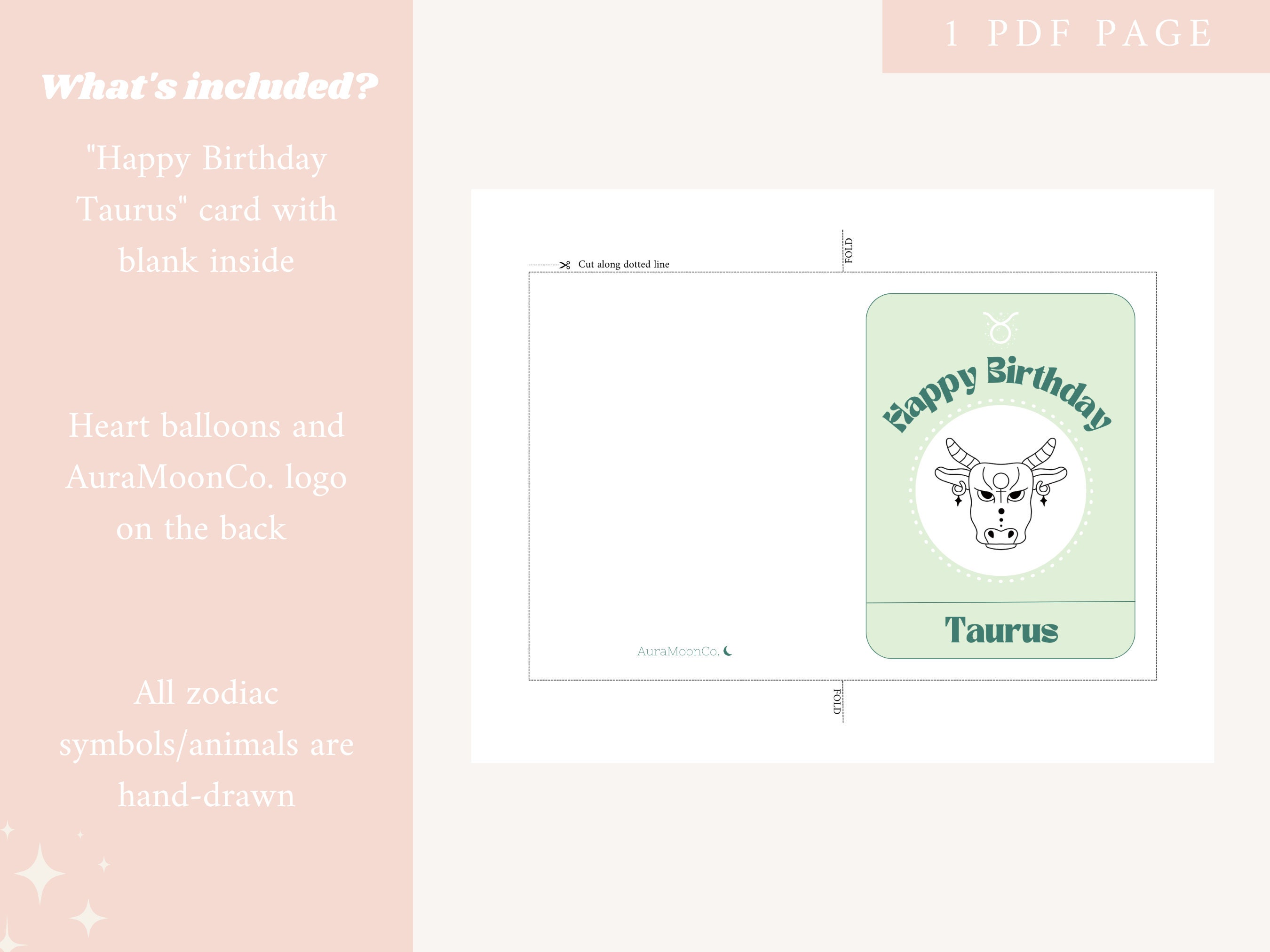 Printable Taurus Birthday Card Digital Taurus Birthday Card Zodiac Card Download Taurus Zodiac ...