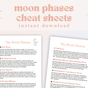 Printable Moon Phases Cheat Sheets Moon Phases Digital Download Moon ...
