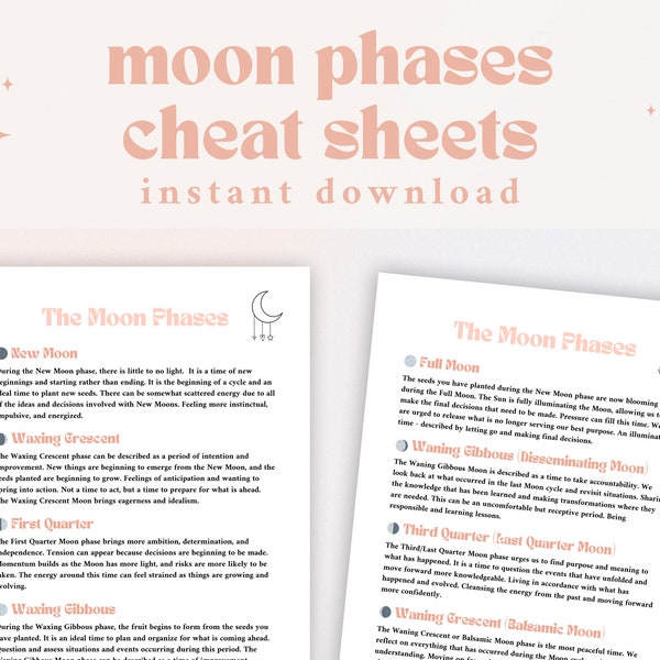 Moon Phase Cheat Sheet Printable - Etsy