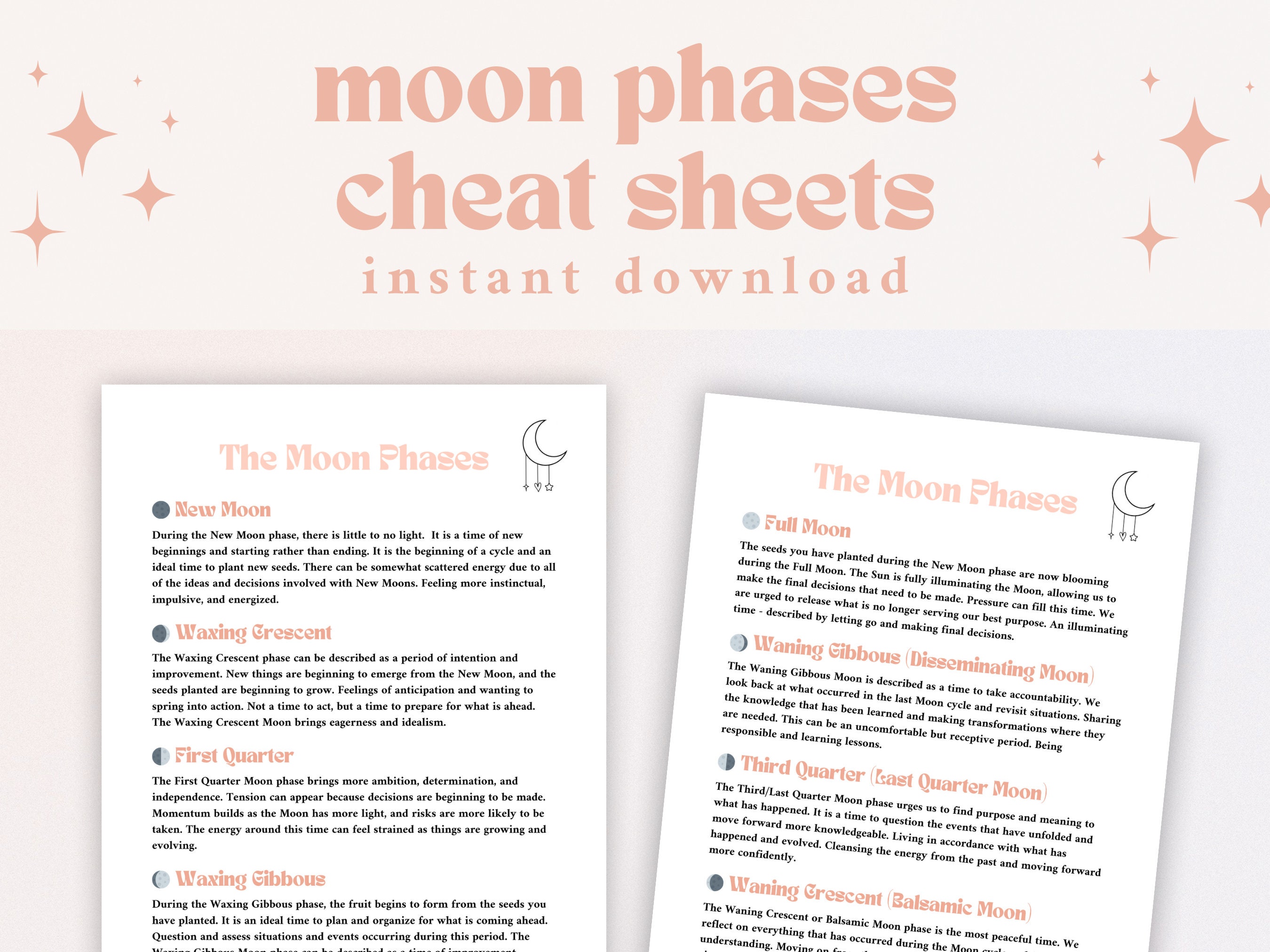 Printable Moon Phases Cheat Sheets | Moon Phases Digital Download ...