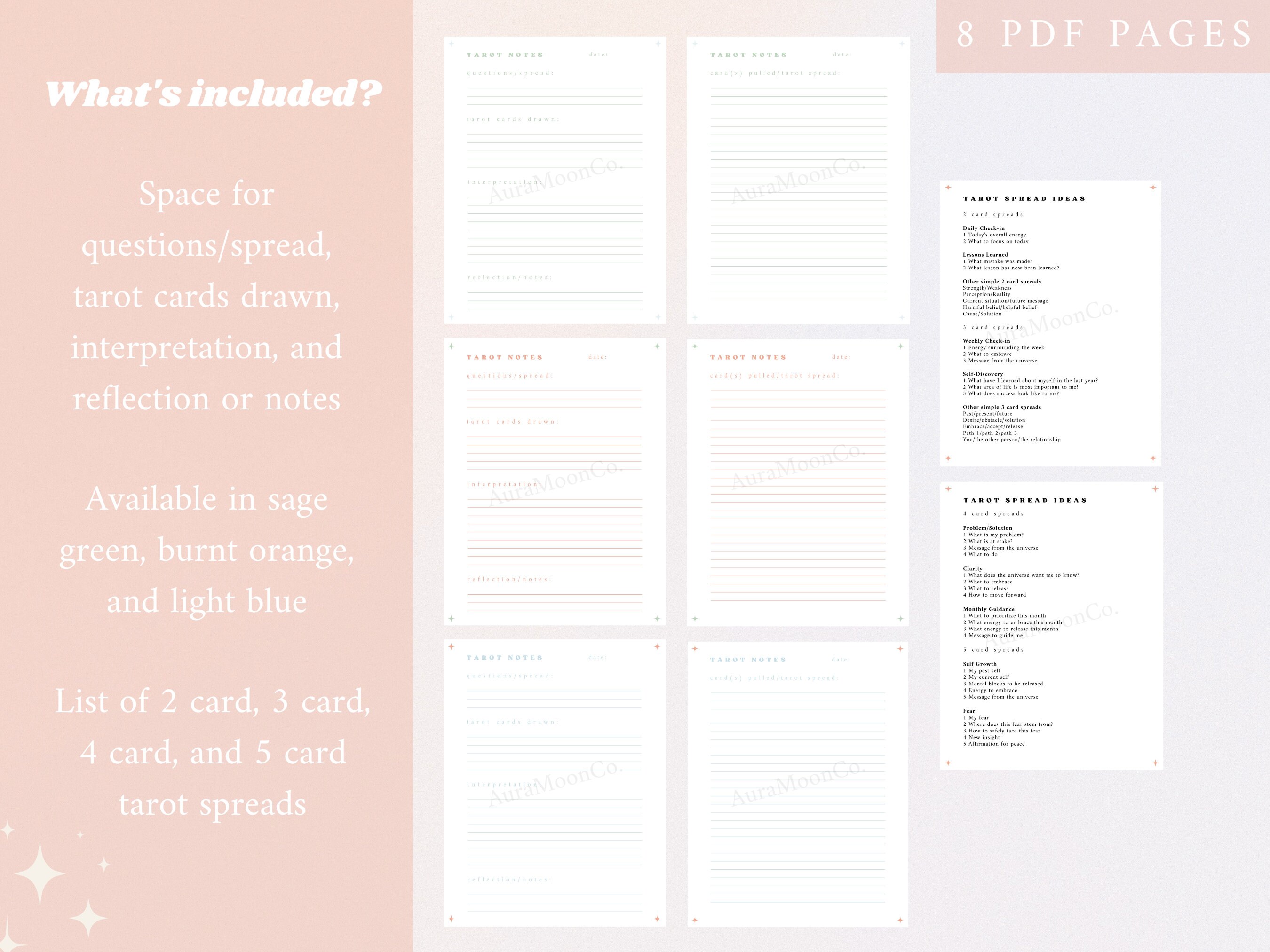 Printable Tarot Notes Template Sheets | Tarot Journal Digital | Tarot ...