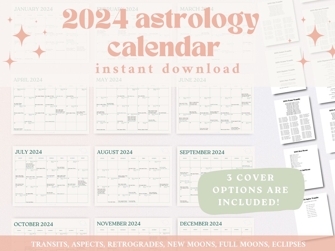 Printable 2024 Astrology Calendar | 2024 Astrology Planner Download ...