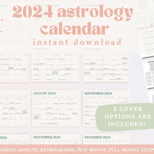 Printable 2024 Astrology Calendar | 2024 Astrology Planner Download | Astrology Wall Calendar - Etsy