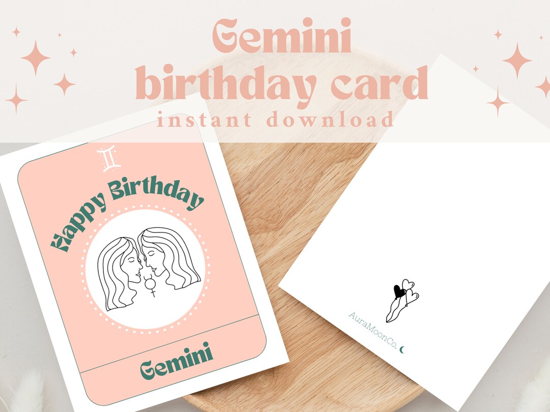 Printable Gemini Birthday Card | Gemini Zodiac Birthday Card | Digital ...