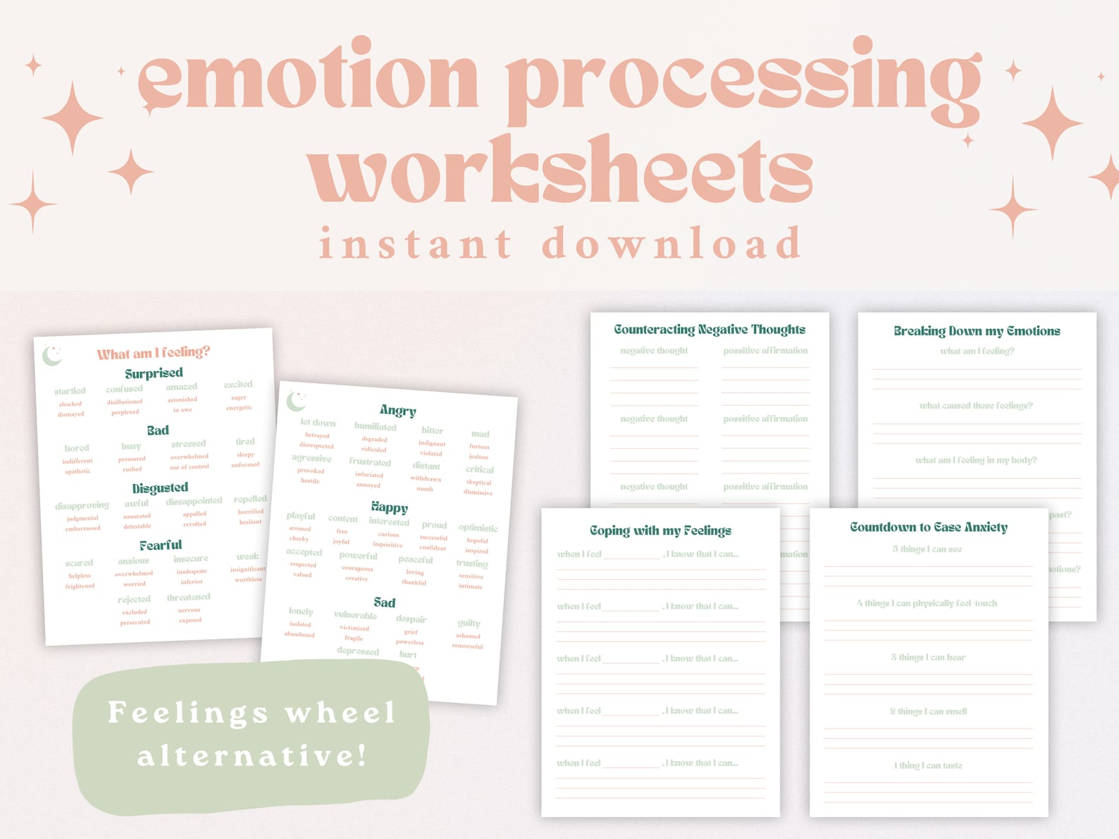 Printable Emotion Processing Worksheets | Feelings Wheel Alternative ...