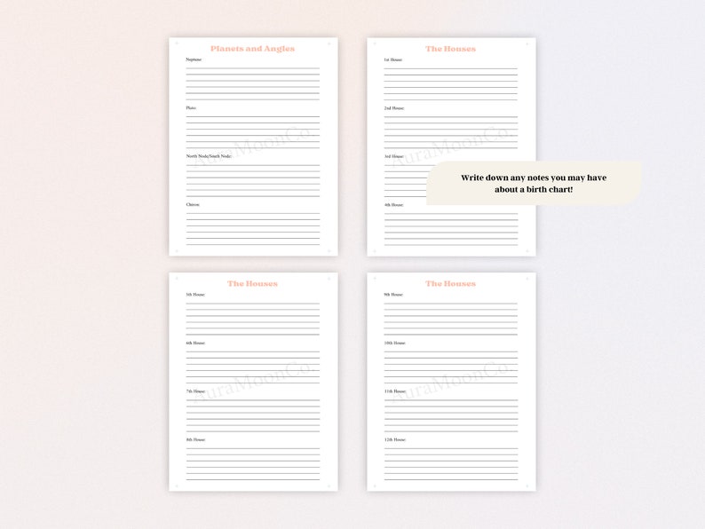Printable Blank Birth Chart Template W/ Reflection Pages | Astrology ...