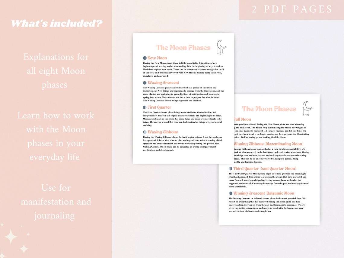 Printable Moon Phases Cheat Sheets | Moon Phases Digital Download ...
