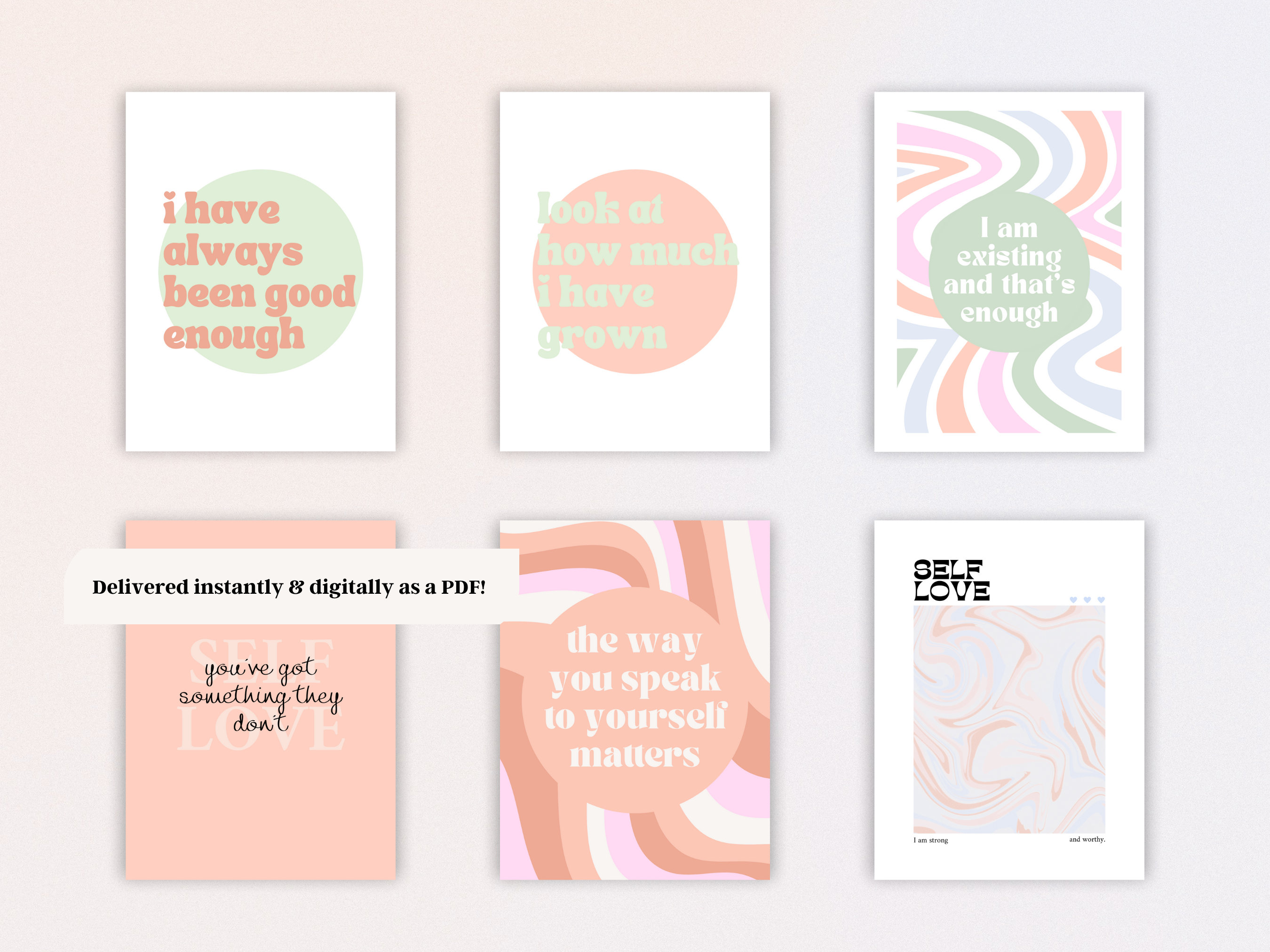 Printable Self-love Wall Prints | Digital Gallery Wall Set | Aesthetic ...