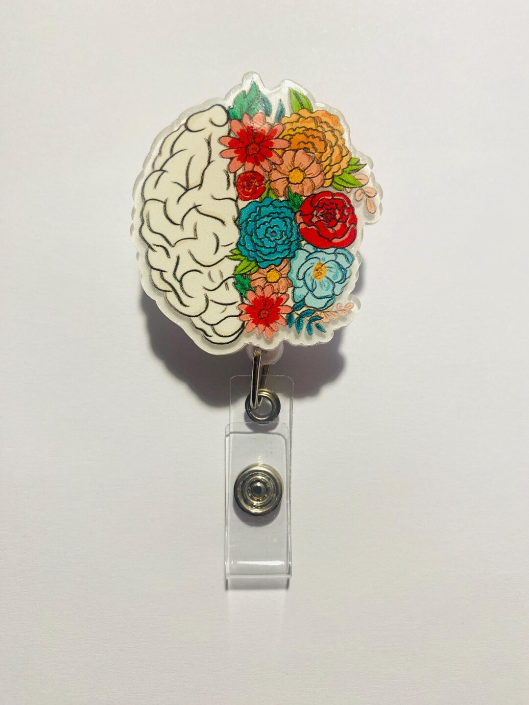 Brain Flower Badge Reel, Id Holder, Nurse Gift, Heart , RN, Scrub Life ...