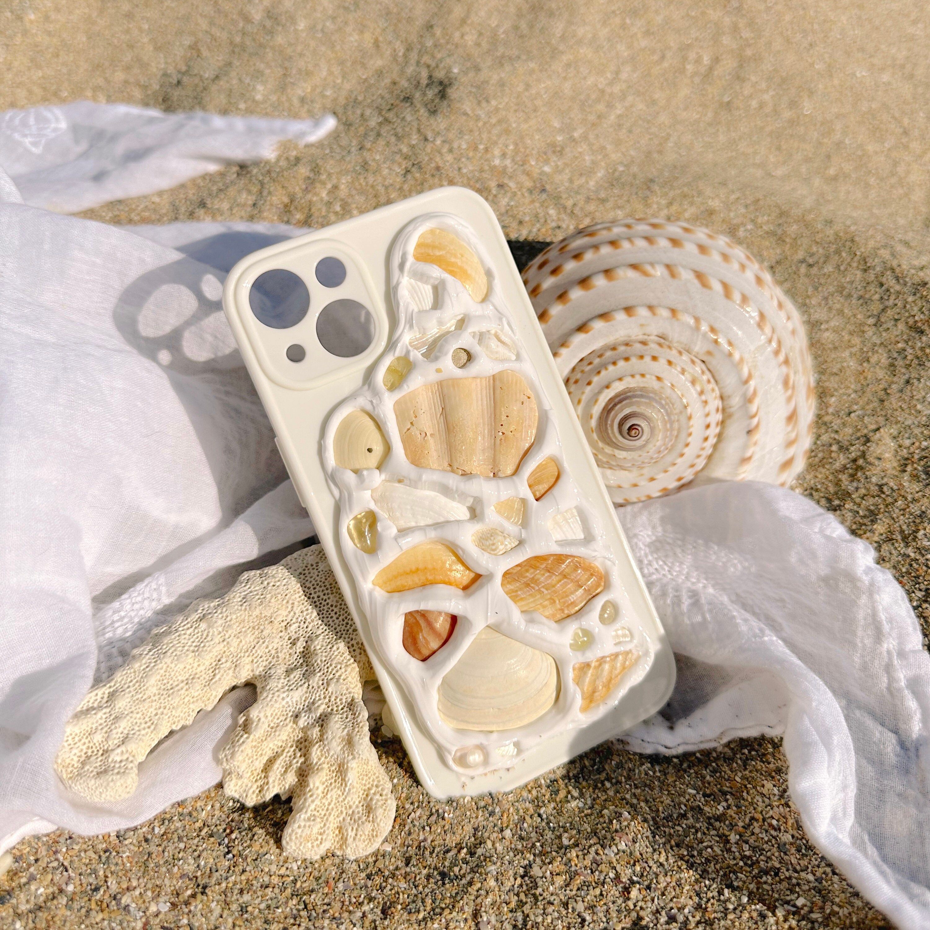 Seashell Phone Case Boho Style Real Seashells Handmade Warm Neutral ...