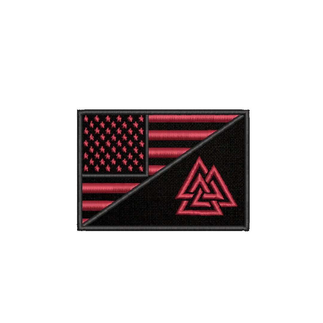 Black VALKNUT USA American Flag Patch Iron-on Embroidered Odin Norse ...