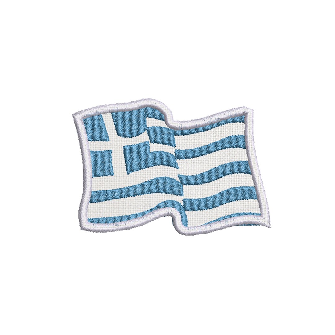 Wavy Greek Flag Greece Emblem Hellas Hellenic Republic Embroidered Iron on Patch Custom Badge ...