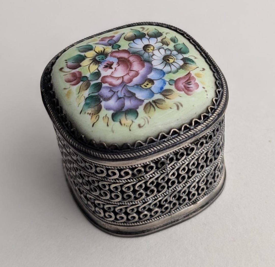Caja para broche de filigrana rusa vintage pintada a mano - Etsy España