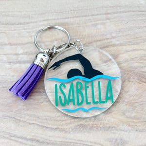 Personalised Swimming Themed Keyring / Personalised Swimming Keychain ...