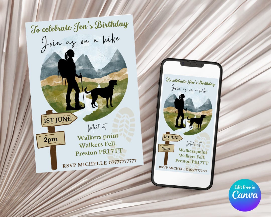 Hiking Girl Party Invites - Digital Download. Fully Editable Using ...