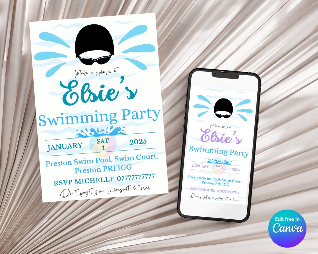 Swimming Pool Party Invites - Digital Download. Fully Editable Using ...