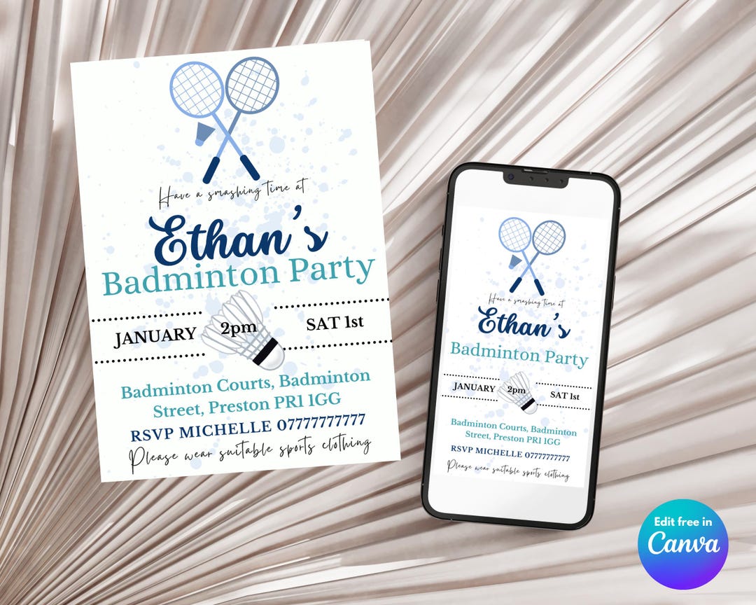 Badminton Party Invites - Digital Download. Fully Editable Using Canva ...