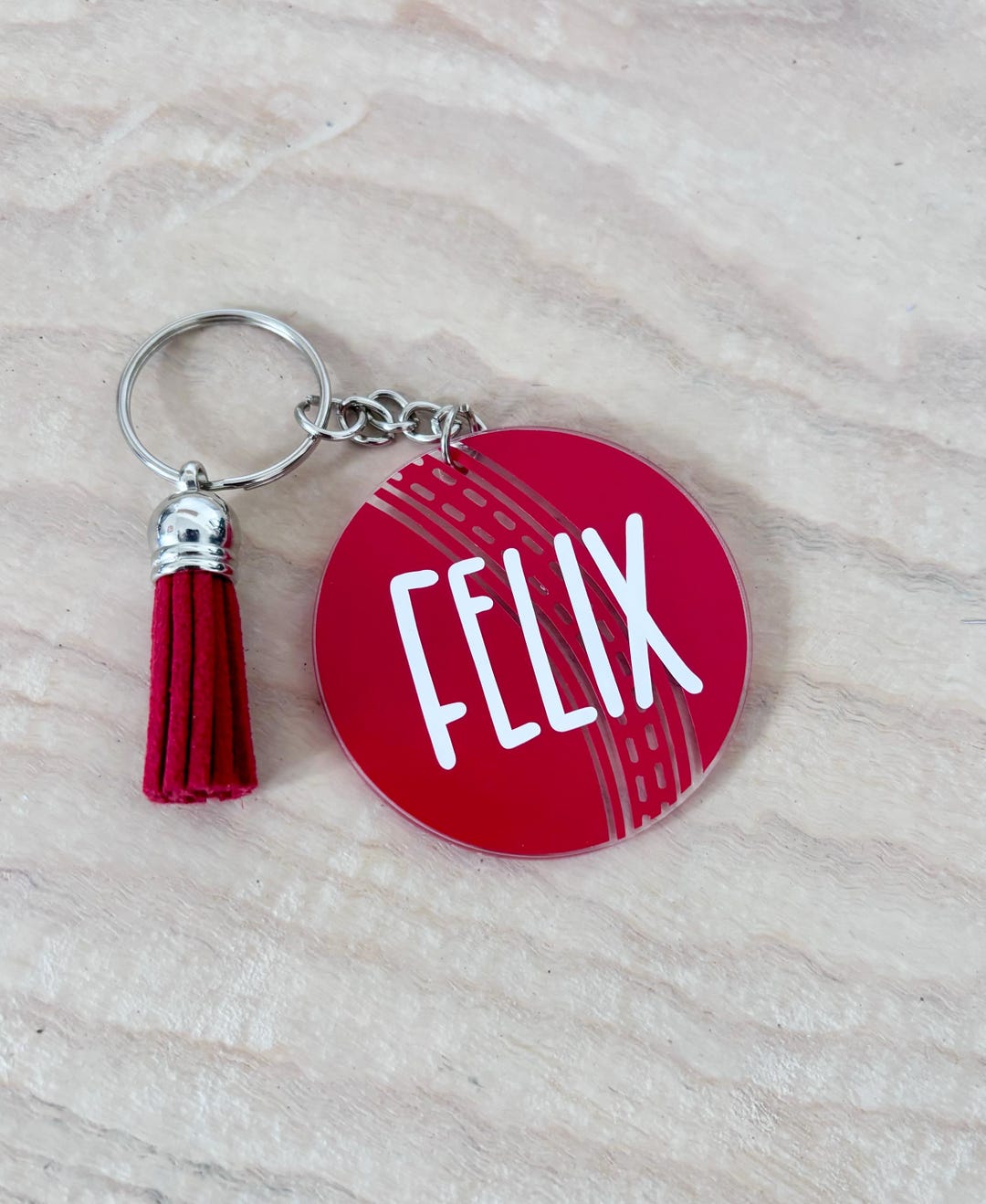 Personalised Cricket Ball Keyring / Personalised Cricket Ball Keychain ...