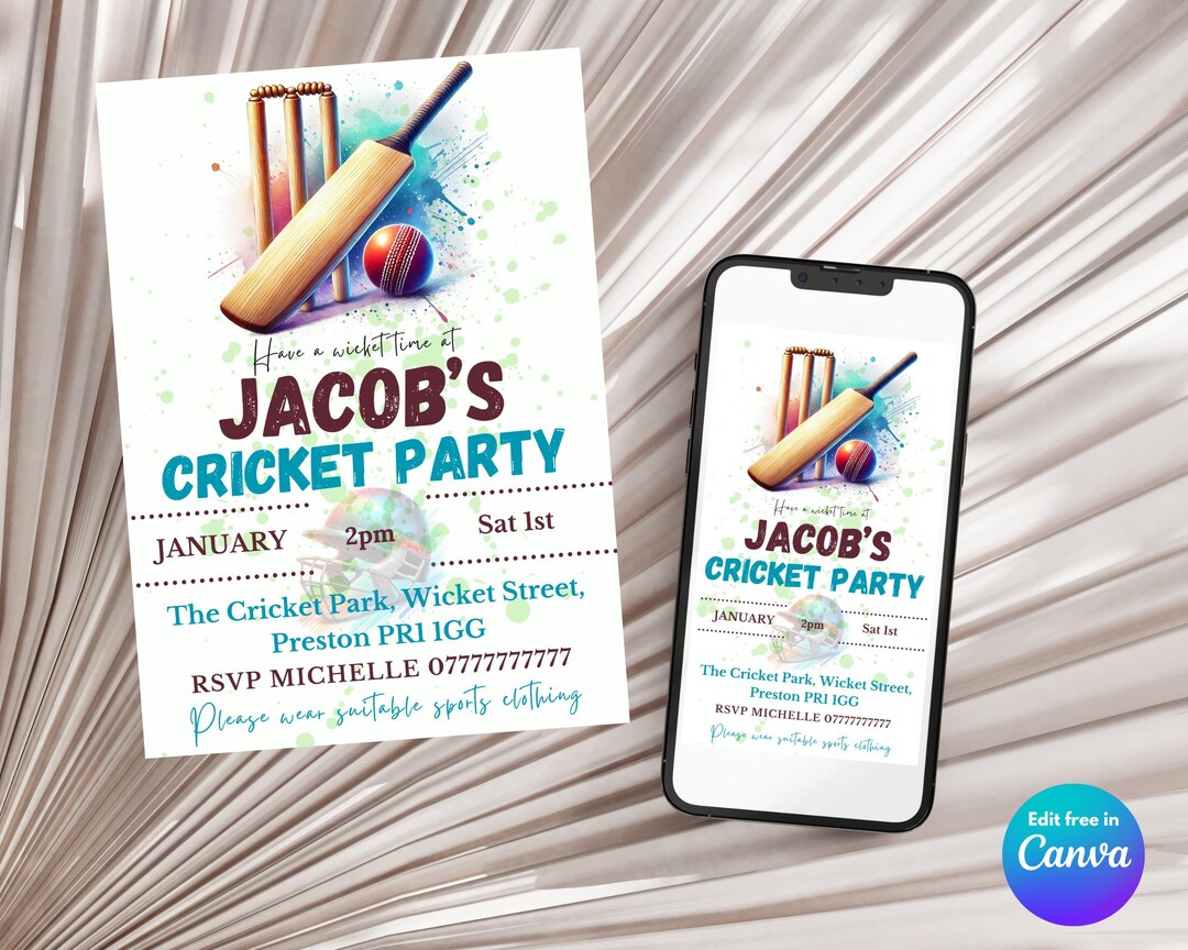 Cricket Party Invites - Digital Download. Fully Editable Using Canva ...