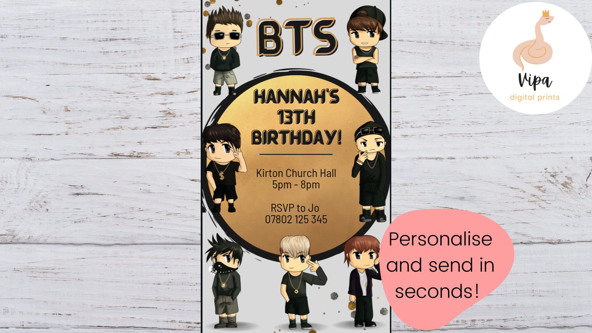 Digital BTS Birthday Invitation, Kids Electronic Invitation, Teenage ...
