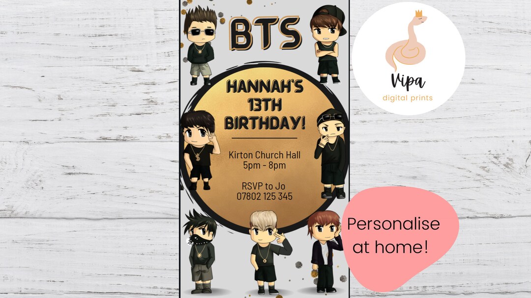 Digital BTS Birthday Invitation, Kids Electronic Invitation, Teenage ...