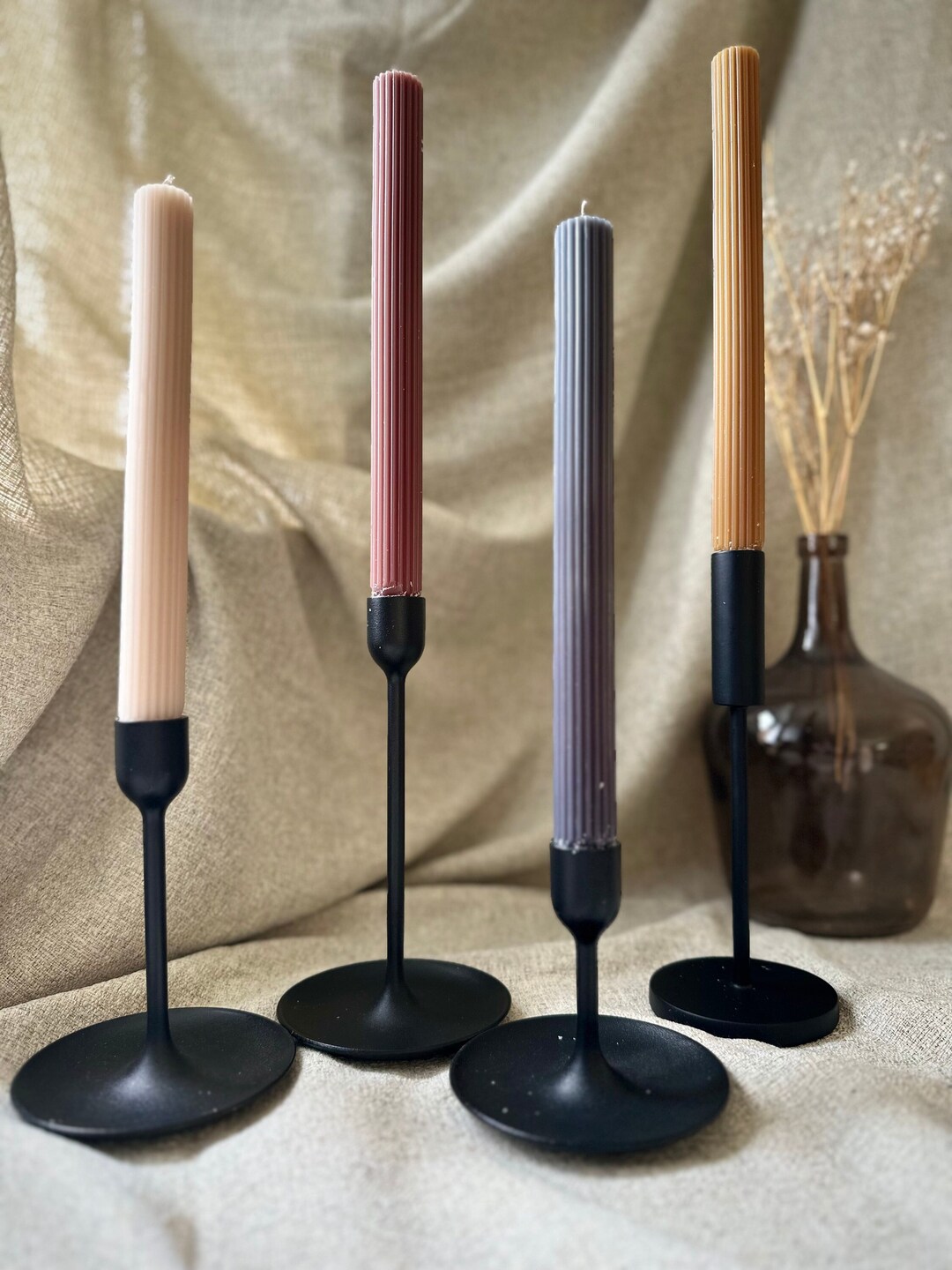 Ribbed Pillar Candles | Ribbed Candles | Dinner Candles | Pair of ...