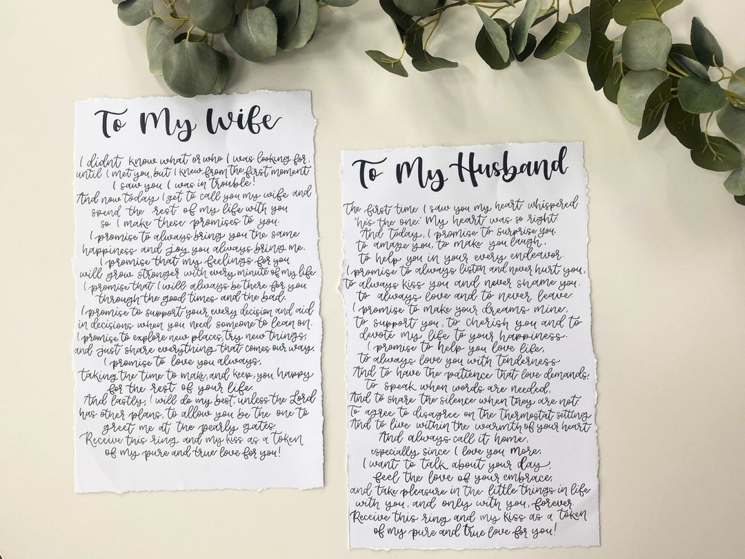 Hand-written Wedding Vows, Wedding Calligraphy, Vows 200+ Words ...