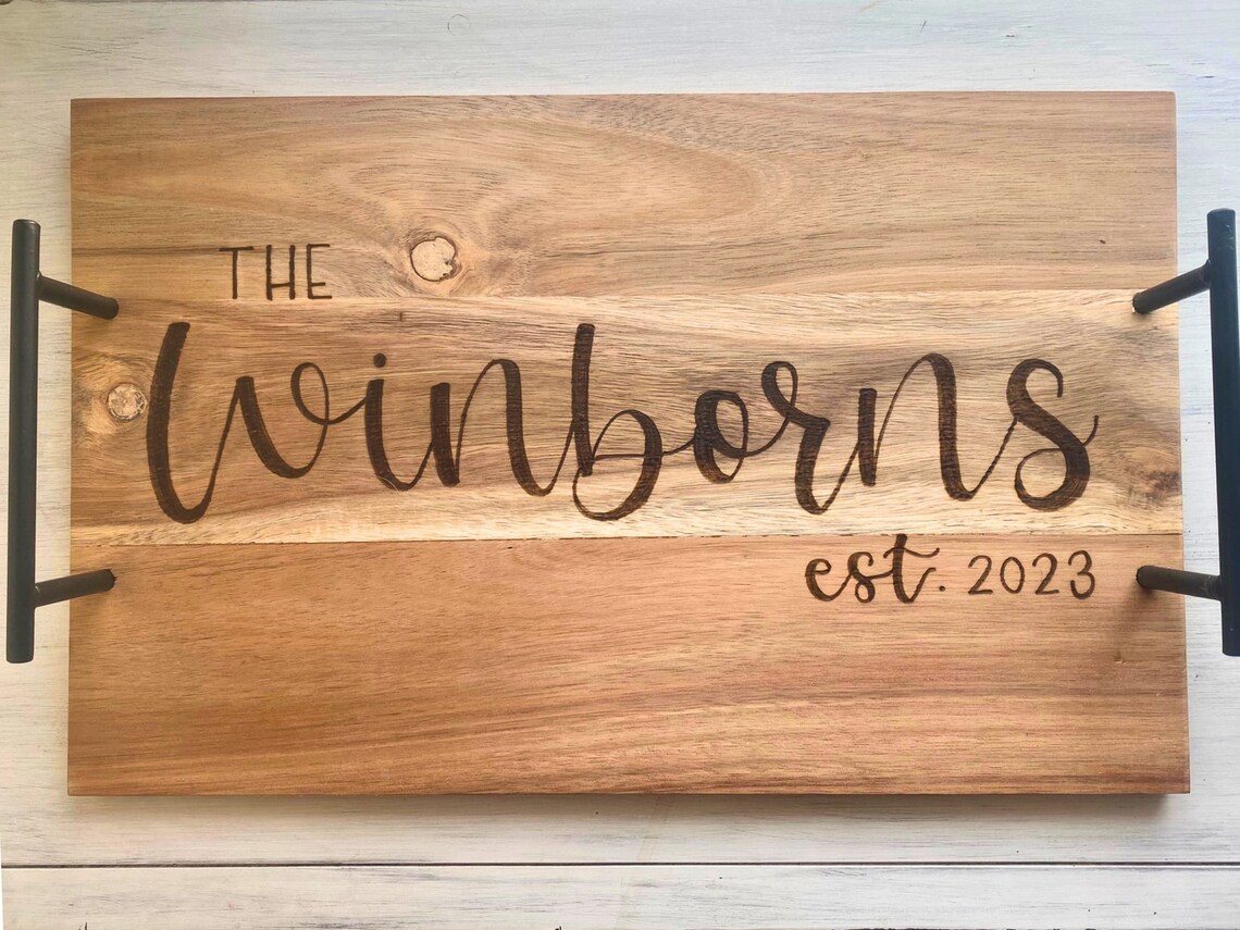 Personalized Wooden Tray With Handles, Family Name Serving Board ...