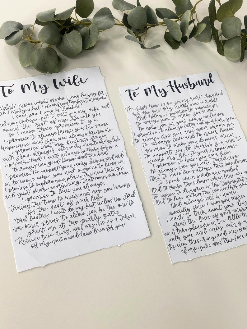 Hand-written Wedding Vows, Wedding Calligraphy, Vows 200+ Words ...