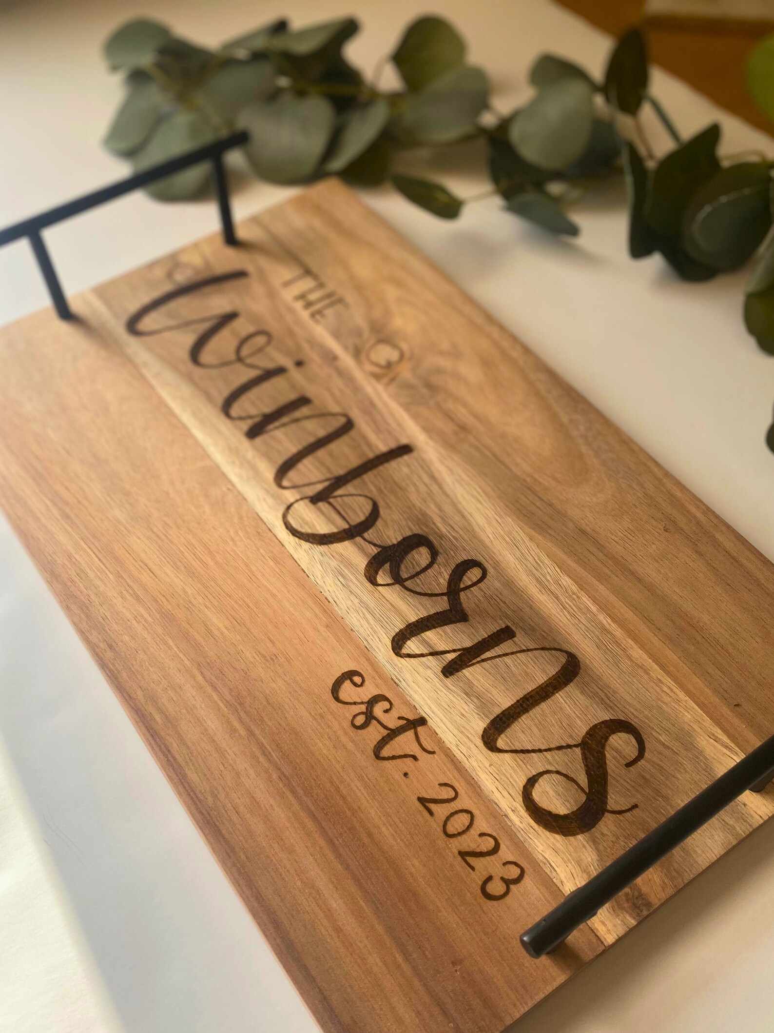 Personalized Wooden Tray With Handles, Family Name Serving Board ...
