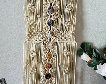 Chakra Macrame Wall Hanging With Rough Stones - Etsy