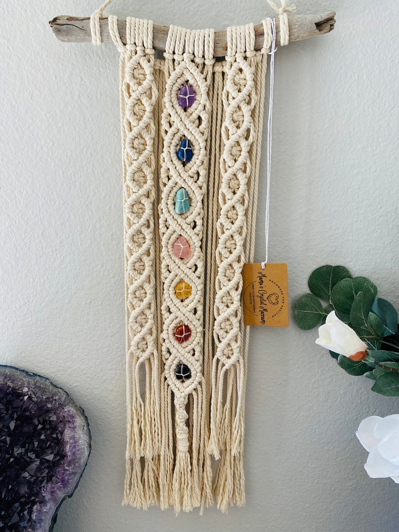 Chakra Macrame Wall Hanging With Tumbled Stones - Etsy
