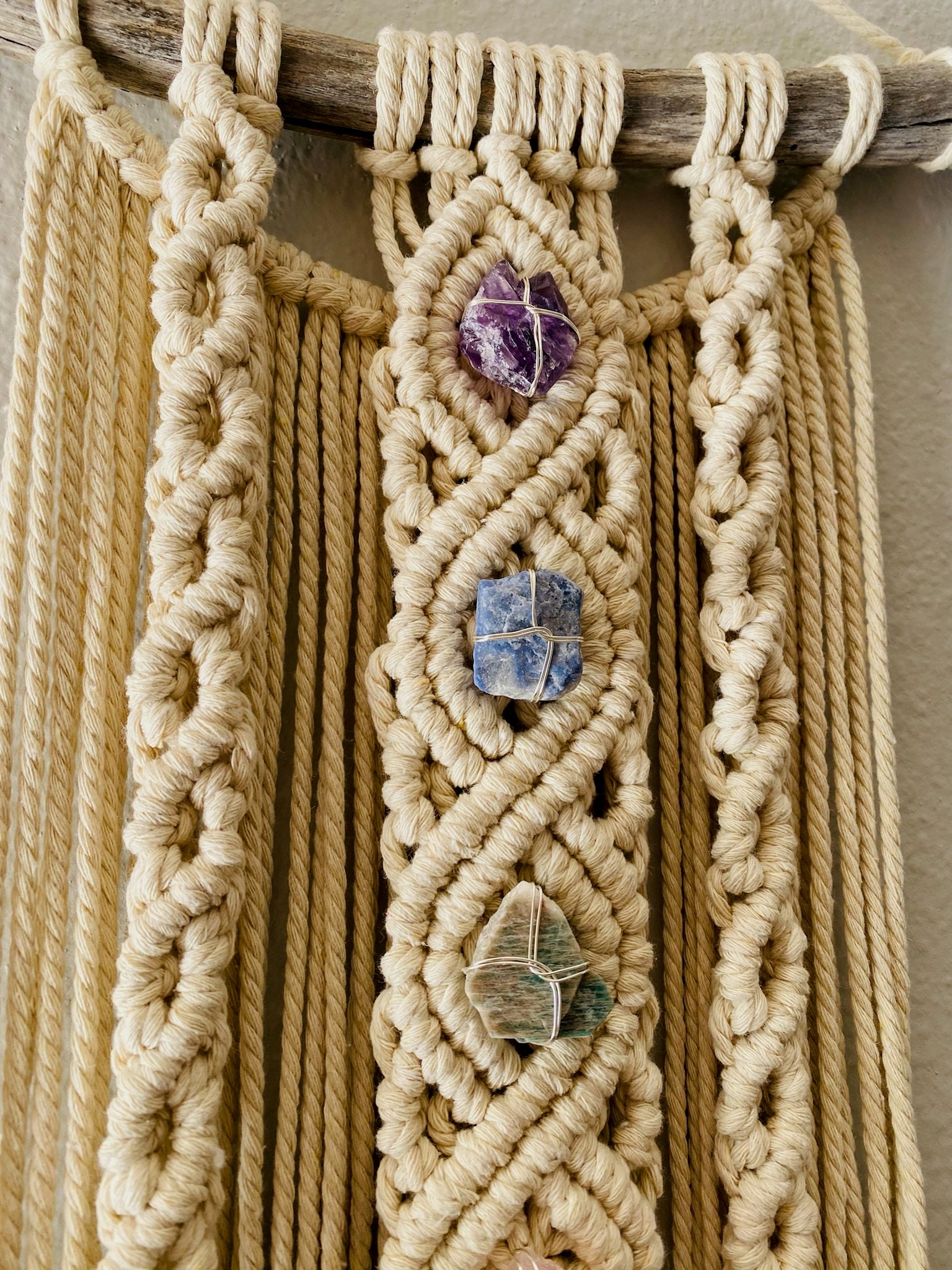Chakra Macrame Wall Hanging With Rough Stones - Etsy