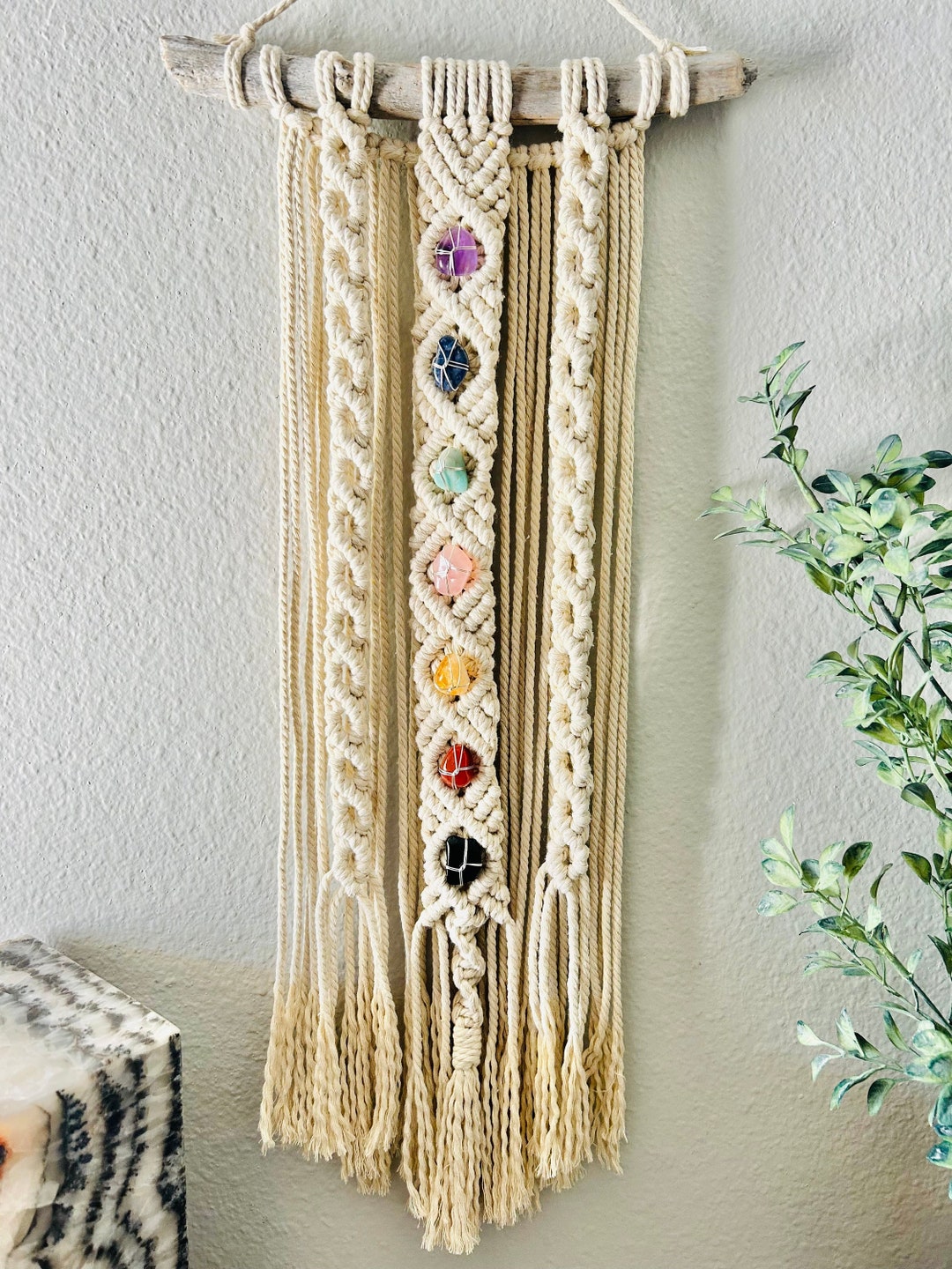Chakra Macrame Wall Hanging With Tumbled Stones - Etsy
