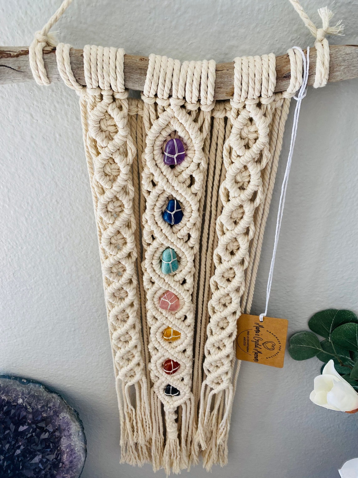 Chakra Macrame Wall Hanging With Tumbled Stones - Etsy