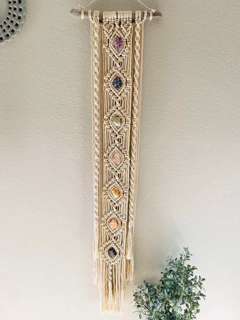 Macrame Wall Hanging With Rough Chakra Stones - Etsy