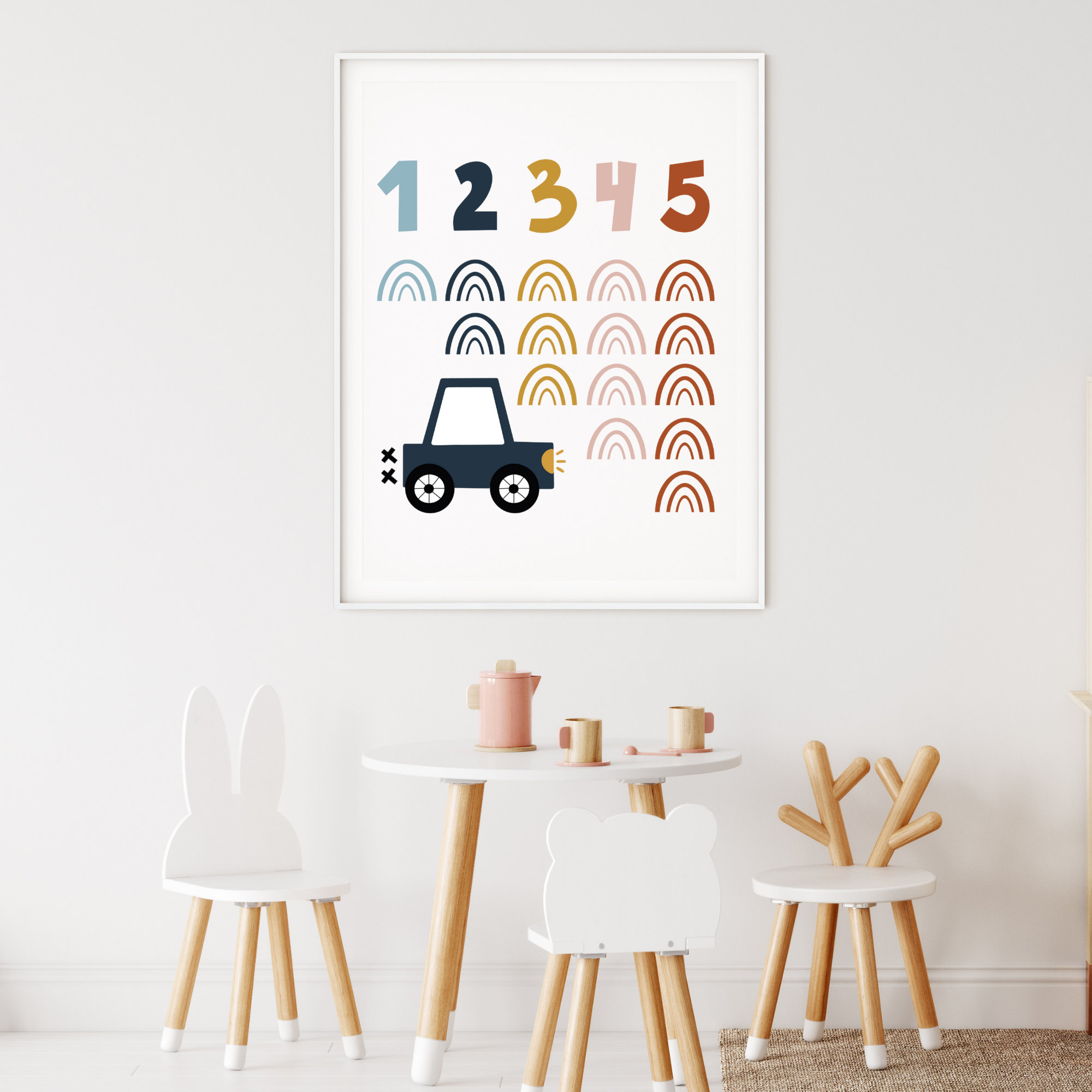 The Counting Car Scandinavian Art Print Kids Room Play - Etsy