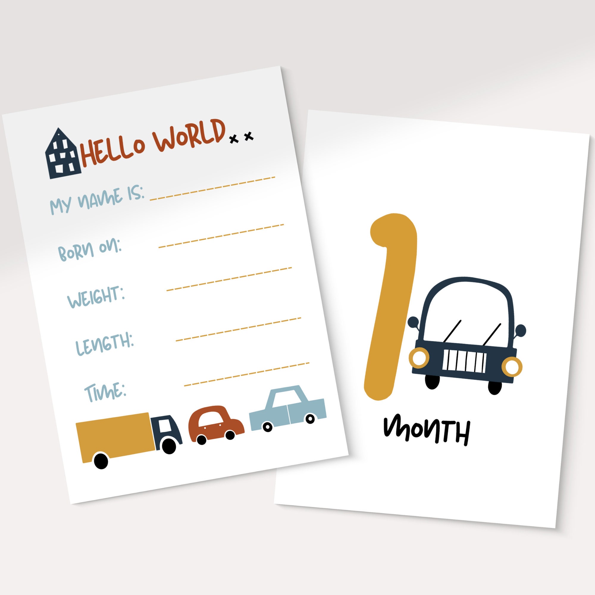 Cute Cars Baby's First Year Milestone Cards | Instant Download ...