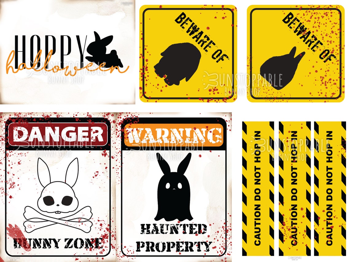 Printable Bunny Halloween Sign Bundle / Wall Decor / Warning, Beware Of ...