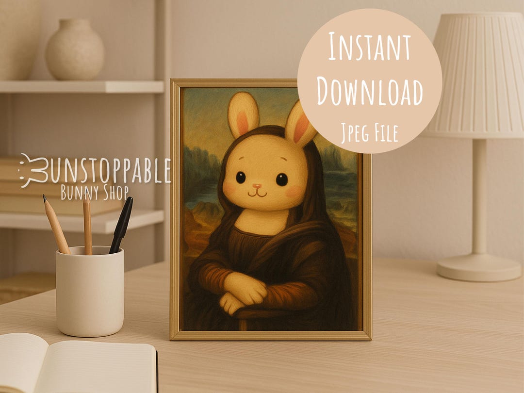 Bunny Mona Lisa Art Print – Funny Rabbit Wall Decor – Digital Download ...