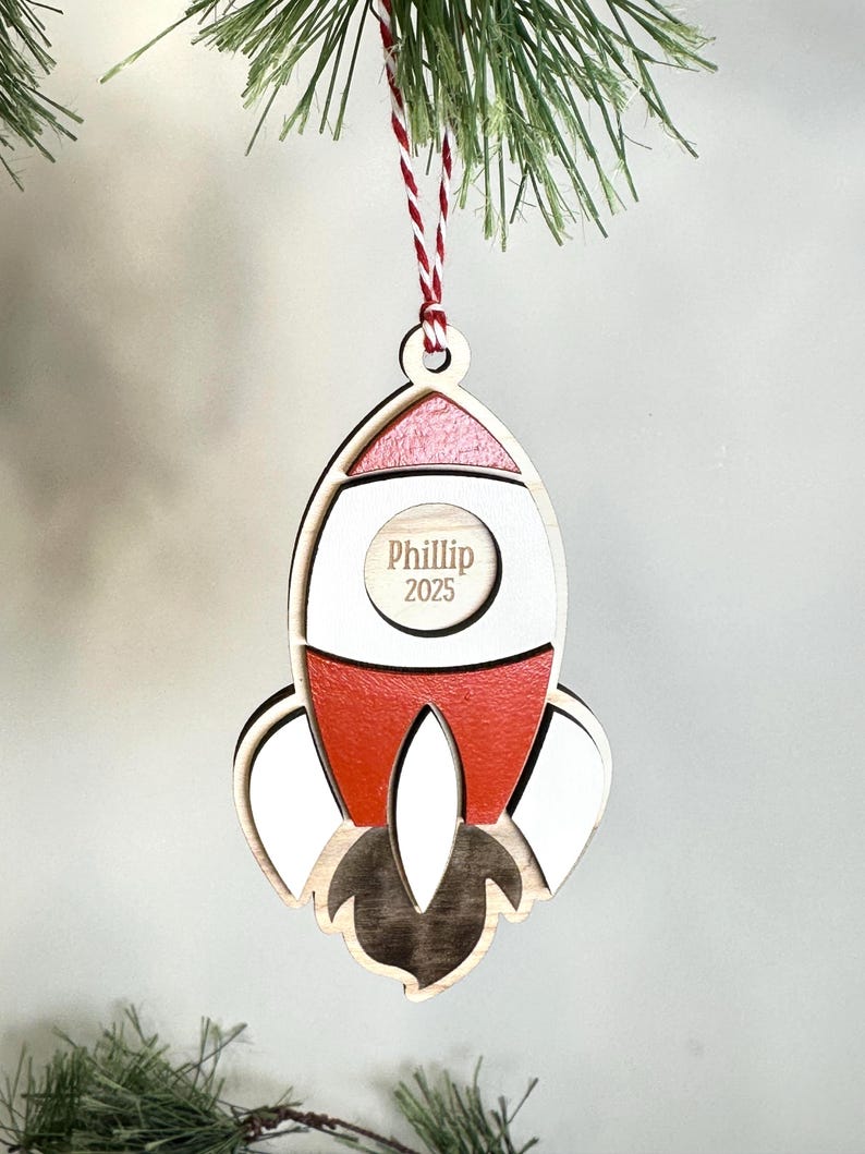 Rocket Ship Personalized Keepsake Christmas Tree Ornament - Etsy