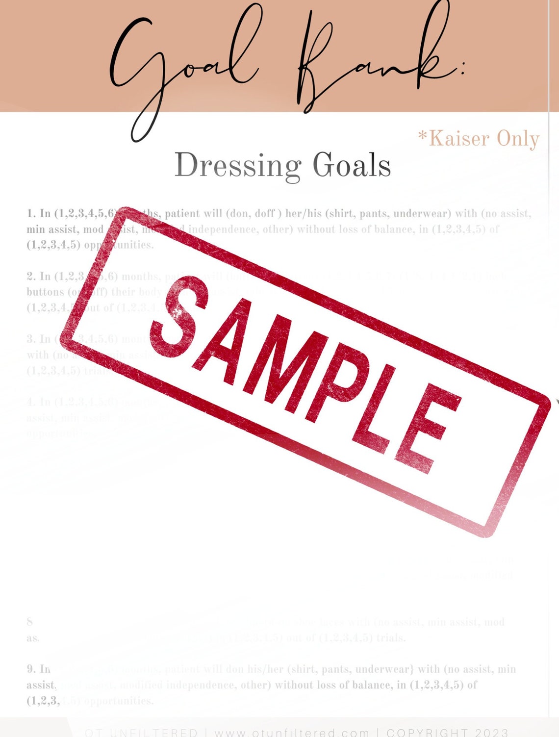 Outpatient OT Pediatric Goal Bank- Kaiser Only, Occupational Therapy ...