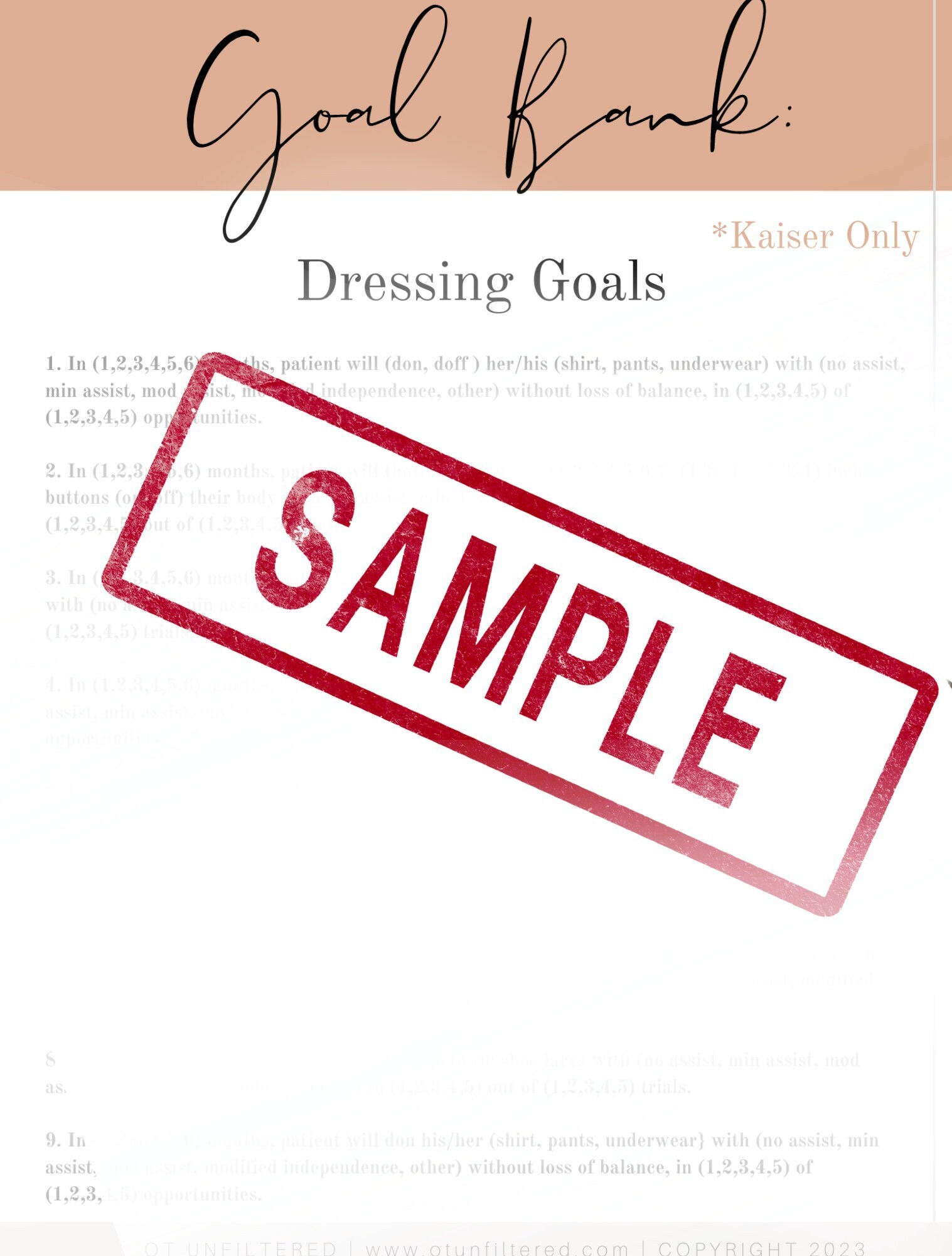 Outpatient OT Pediatric Goal Bank- Kaiser Only, Occupational Therapy ...