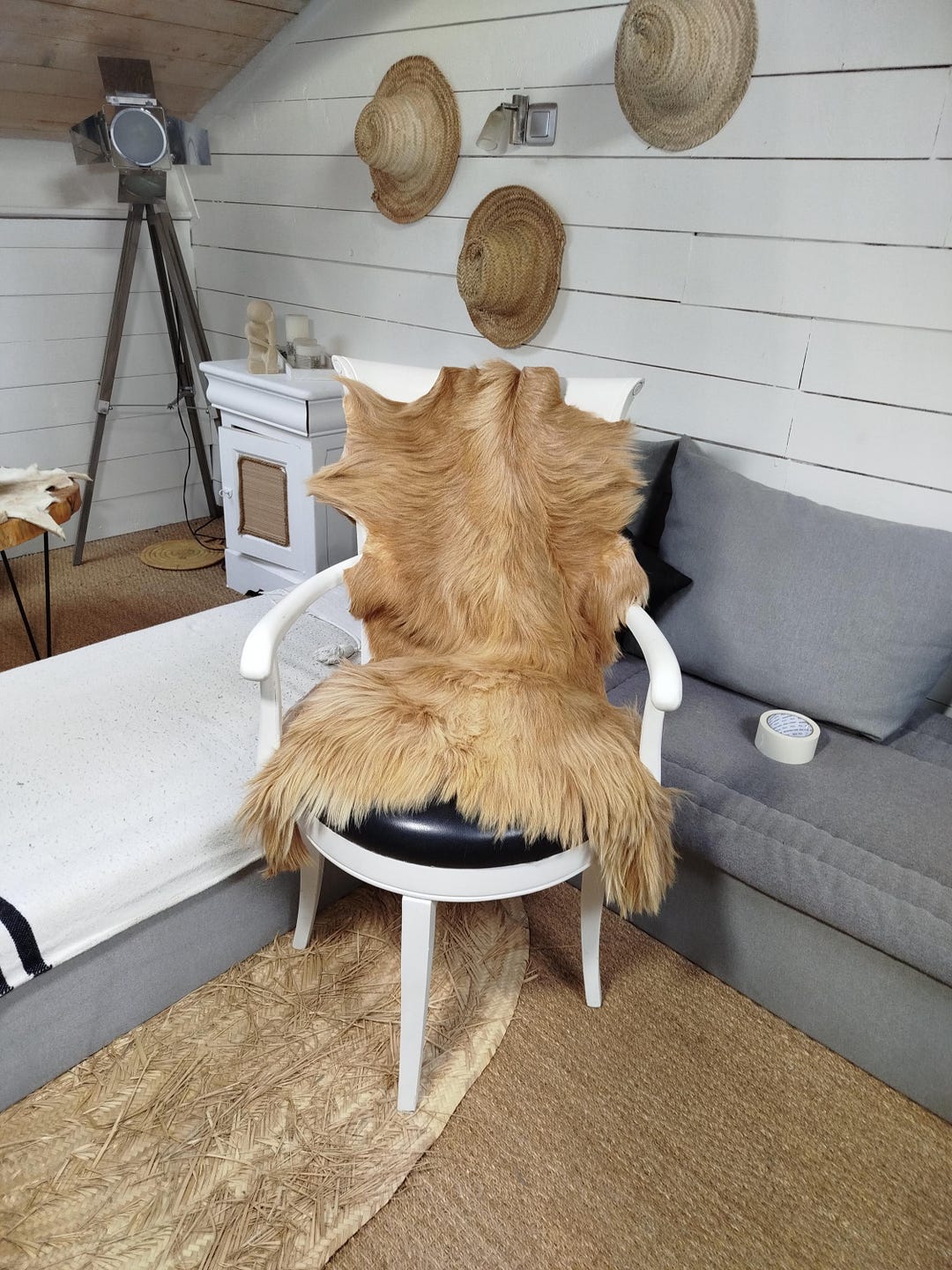 Rare Handmade Goat Hide Rug 37x29.5 in – Natural Moroccan Leather Rug ...