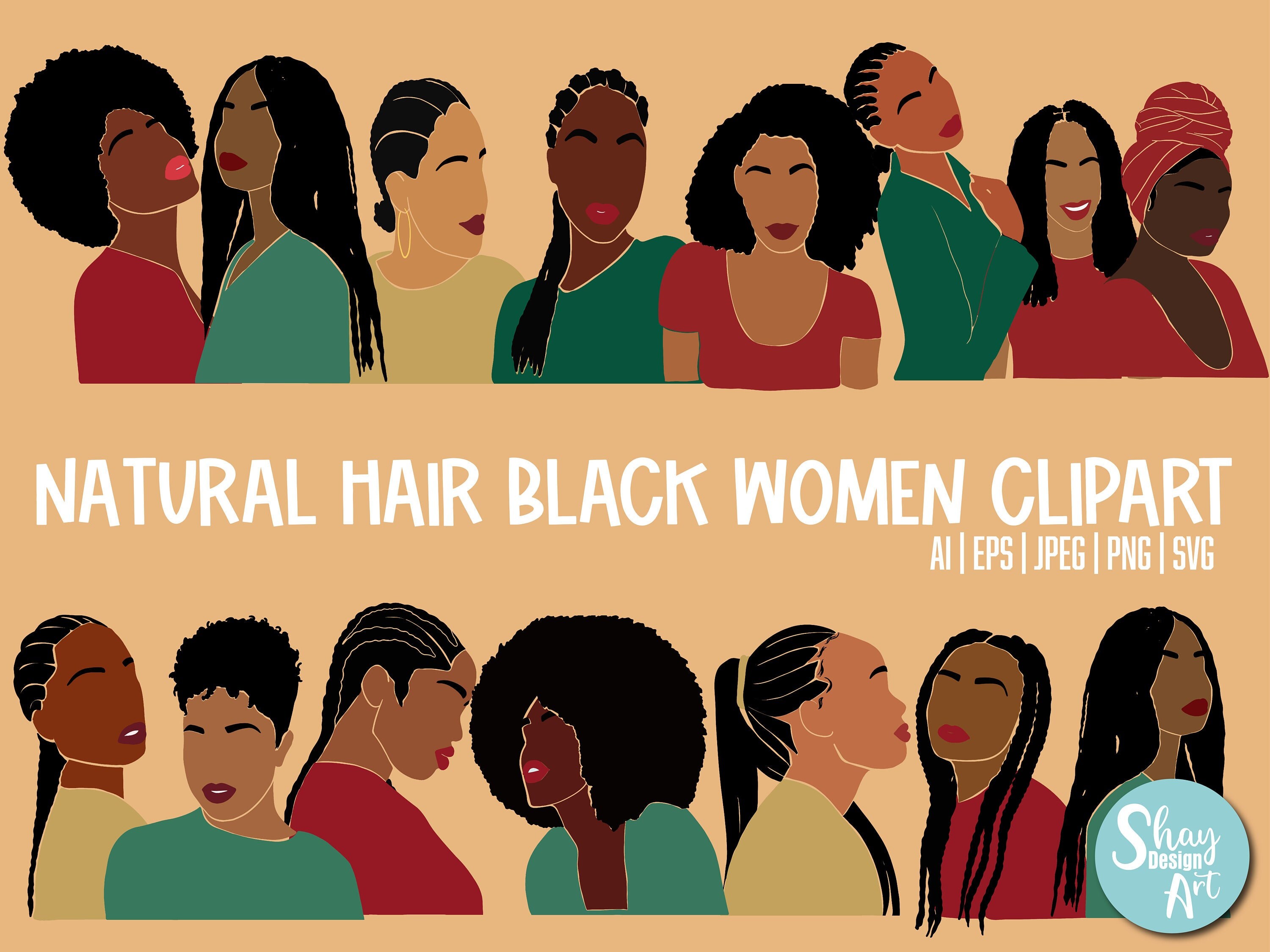 Natural Hair Black Women Clipart. African Woman SVG, Faceless Black ...