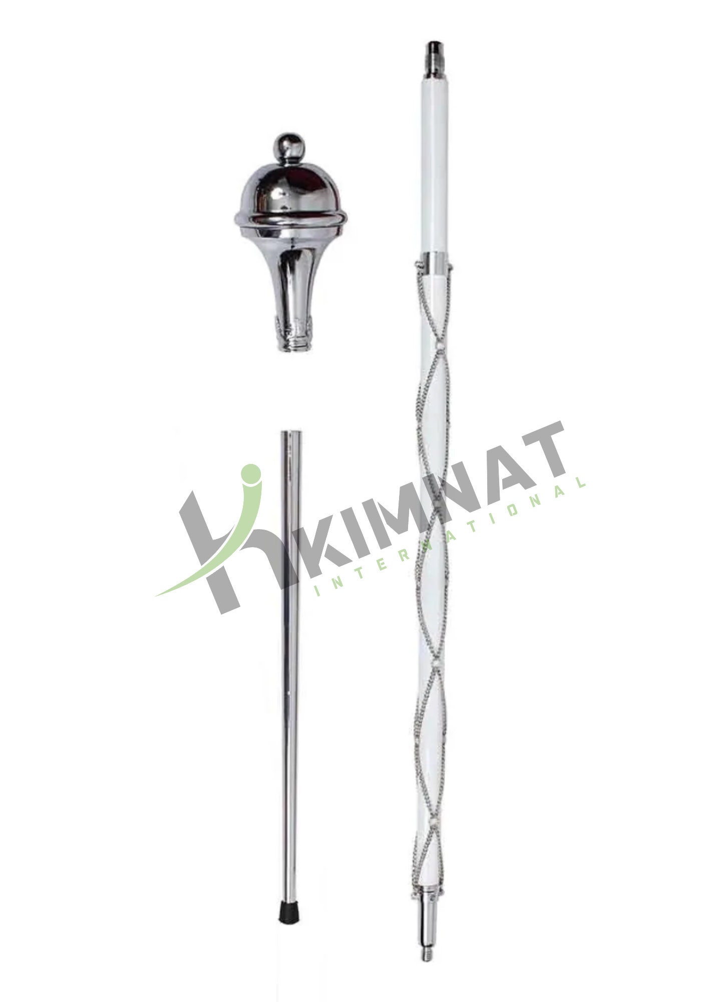 Drum Major Mace Stave & Stick Plain Chrome Ball Head Top Chain Fitted 3 ...