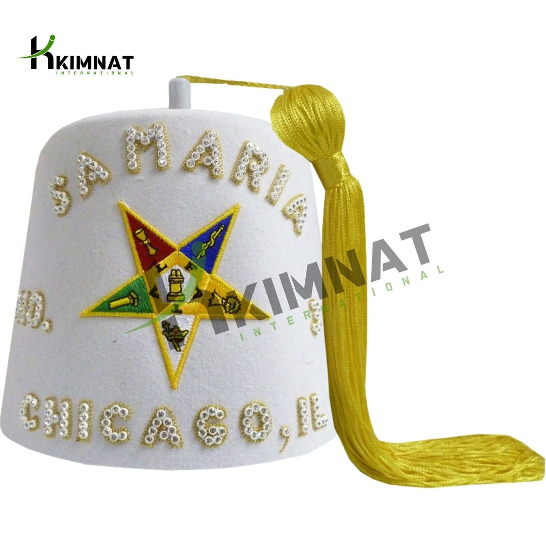 Order of Eastern Star Pure White FEZ Rhinestones Embroidered (OES ...